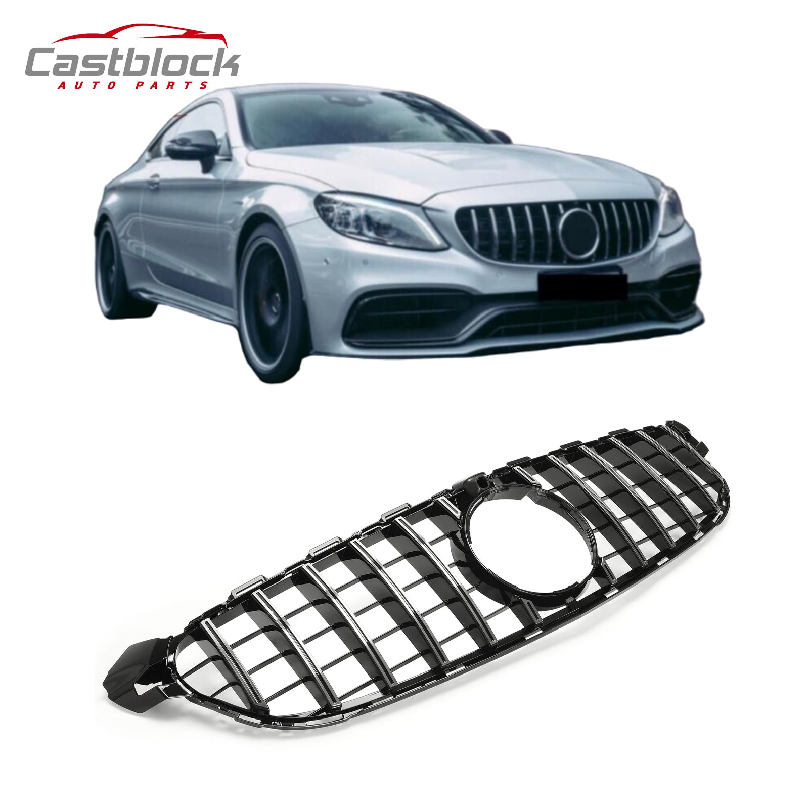For Mercedes-Benz C300 W205 Chromed GT AMG Style Front Bumper Grille W ...
