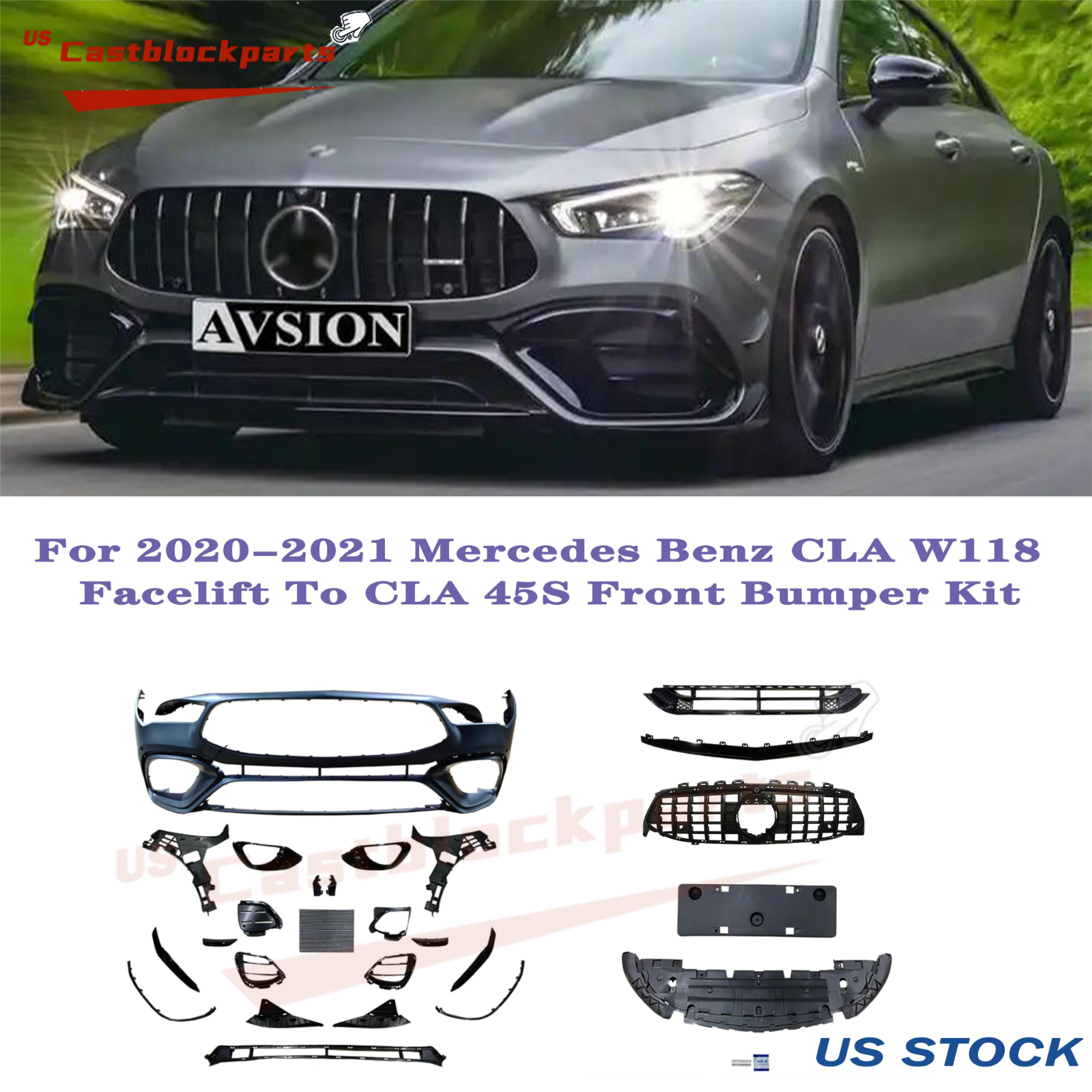 For 2020-2021 Mercedes Benz CLA 200 W118 Facelift CLA 45s Front Bumper ...