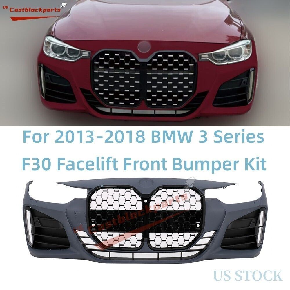 F30 F31 Facelift Front Bumper Cover Kit Grille For 2013 2014-2018 BMW ...